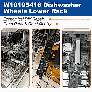 UPGRADED W10195416 Dishwasher Wheels Lower Rack (4 Pack) for Whirlpool Maytag Kenmore Kitchenaid Dishwasher Parts Replaces W10195416V,W10195420 AP5983730,W10311123B,PS11722152 /Appliance Wheels