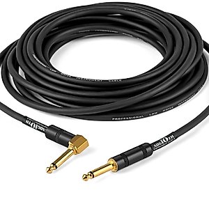 Augioth Performance Guitar Cable 20 ft, Electric Instrument Bass Cable AMP Cord 1/4 Straight to Angled Black