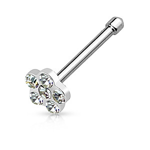 Covet Jewelry Flower Multi-Gem Paved Top 316L Surgical Steel Nose Stud (Clear)