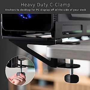 VIVO Clamp-on Desk Extender PC Desk Mount Holder with Wall Mount Option, Standard and Large Gaming Computer Case Stand, Adjustable with Secure Locking, Black, MOUNT-PC07G