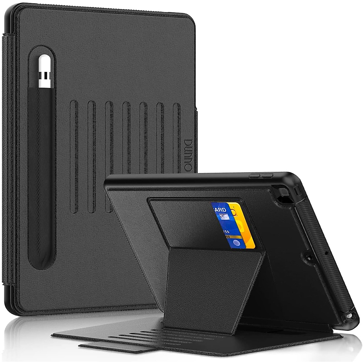 DUNNO Case for iPad 9th/ 8th/ 7th Generation (iPad 10.2-Inch 2021/2020/2019), Shockproof Magnetic Multi-Angles Stand Cover Case with Pen Holder & Card Pocket, Auto Wake/Sleep (Black)