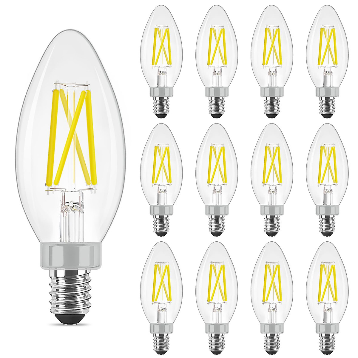 VATION LIGHTING 12 Pack 𝐂𝐚𝐧𝐝𝐞𝐥𝐚𝐛𝐫𝐚 𝐁𝟏𝟏 𝐂𝐚𝐧𝐝𝐥𝐞 𝐋𝐢𝐠𝐡𝐭 LED 5000K Daylight LED Bulbs 500 Lumens, 90+ High CRI, Filament E12 Candle, LED Chandelier Light Bulbs, UL Listed