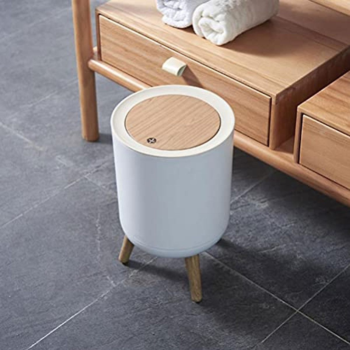 DOITOOL Trash Can Garbage Bin with Press Top Lid Modern Waste Basket Kitchen Waste Can Bucket for Kitchen Bathroom Bedroom Living Room Office White