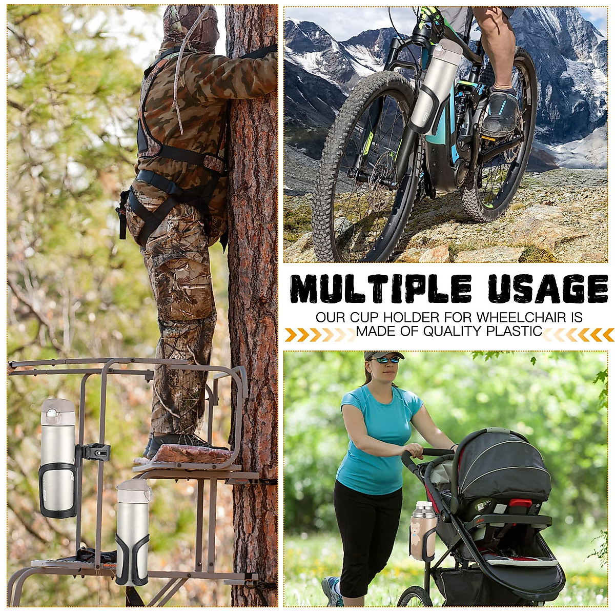 Jetec Cup Holder for Tree Stand Hunting Climbing Sticks for Hunting Tree Stand Cup Holder 360 Degree Rotatable Universal Cup Holder Deer Stand Accessories for Hunting Stroller(4 Pcs)