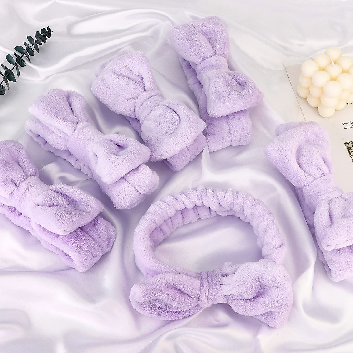 WHAVEL 6 Pack Purple Spa Microfiber Bow Headbands for Washing Face, Skincare Headbands, Facial Headband Set, Soft Fluffy Headband, Women Hair Accessories, Party Supplies, Type 15