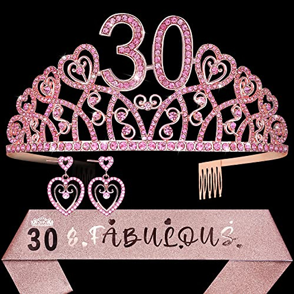 30th Birthday,30th Birthday Tiara and Sash,30 and Fabulous Sash,30th Bday Crown for Women,Gift for 30 Year Old Woman,30th Birthday Party Supplies,30th Birthday Decorations for Women,30th Bday Favor