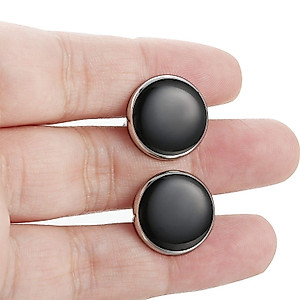 Jstyle Mens Cufflinks and Studs Set Tuxedo Shirts Classic Black&Silver Match for Business Wedding Formal Suit