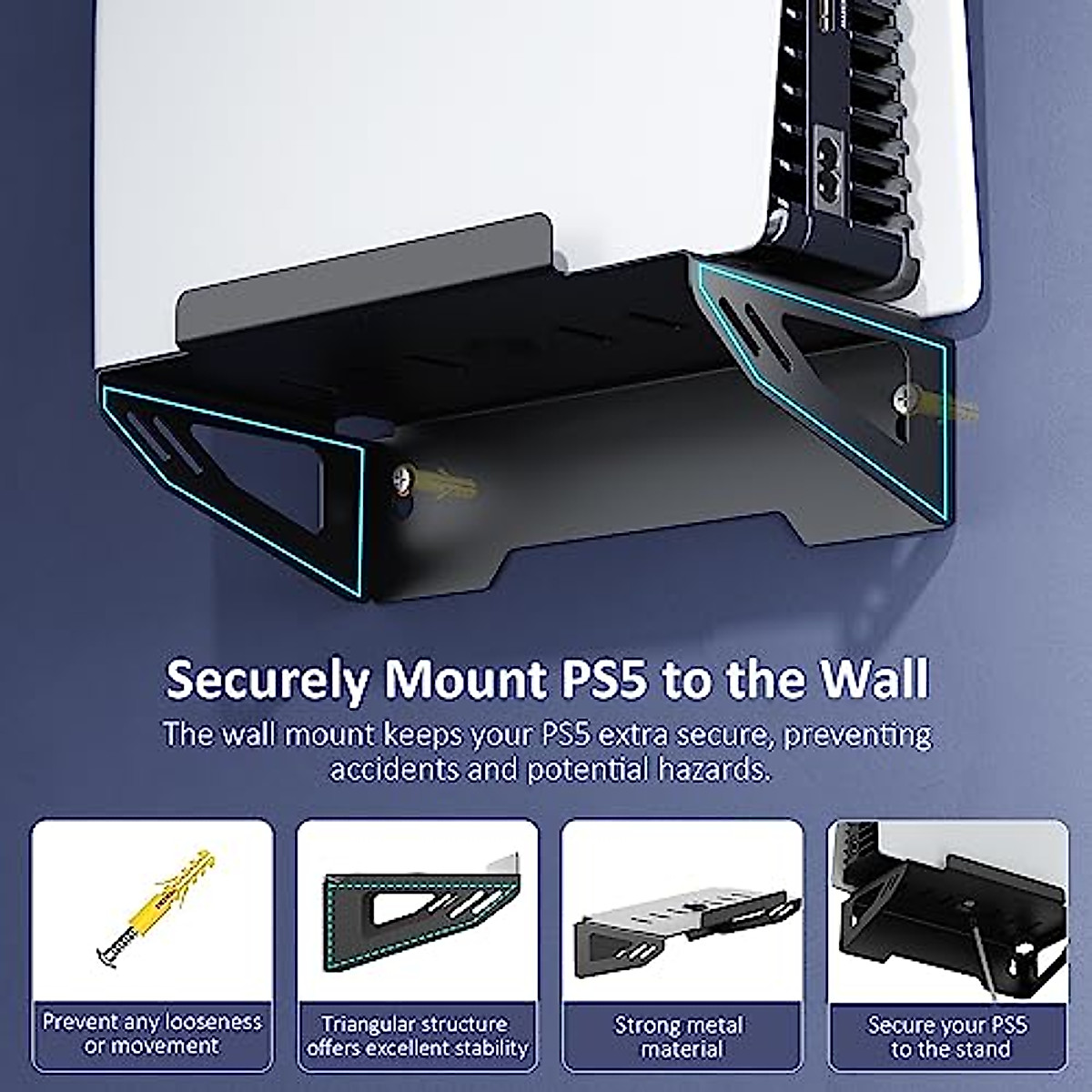 NexiGo PS5 Wall Mount Kit with Charging Station, Dual Controller Chargers, Steel Wall Stand, and Headphone Hanger - Compatible with Playstation 5 (Disc & Digital)