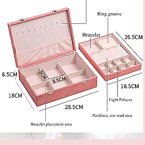 ZZYINH AN207 Crytal Velvet Jewlery Box Double Layer Large Capacity Jewelry Box Ear Stud Necklace Bracelet Flannel Ornament Box Small Jewelry (Color : Pink)
