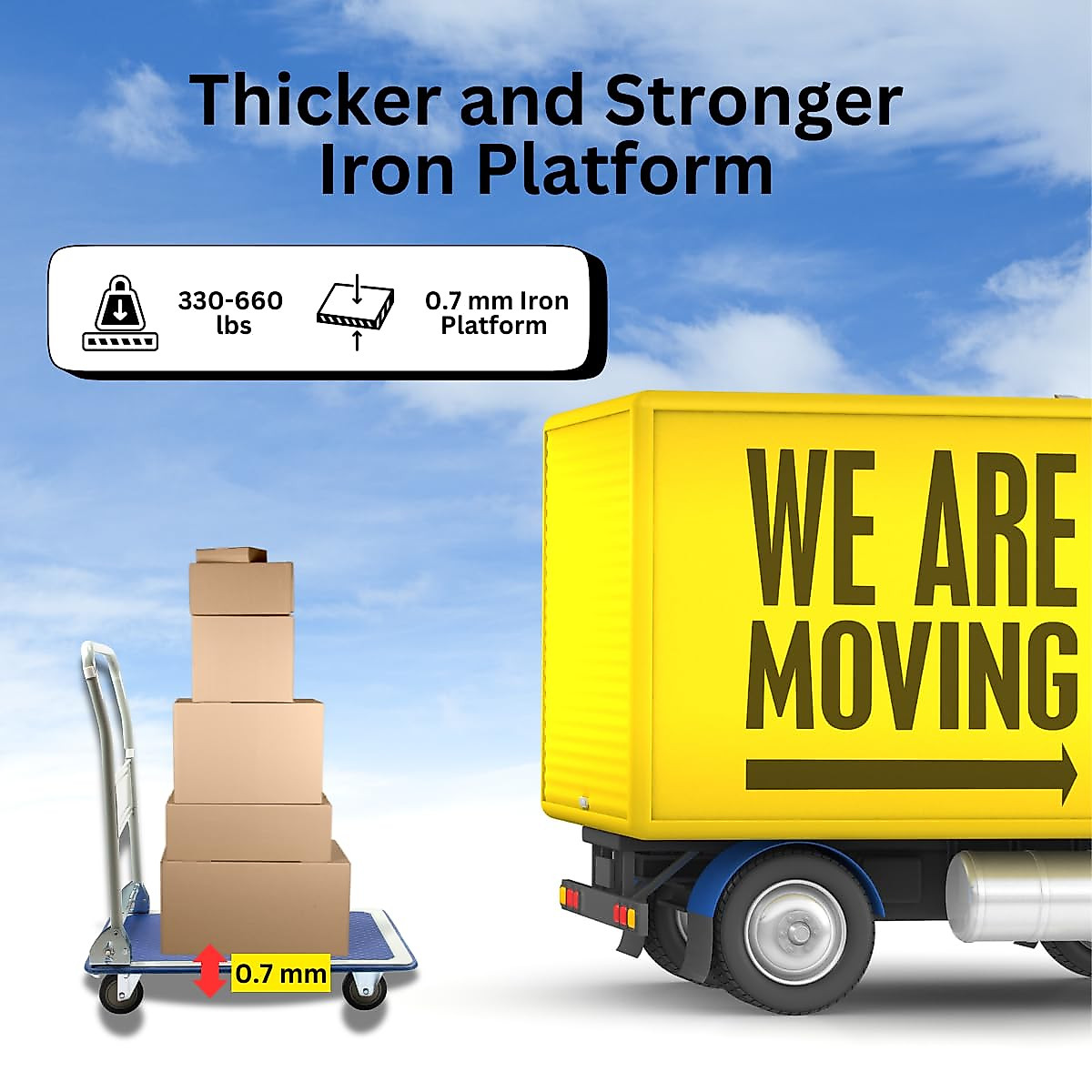 660 lbs Foldable Platform Truck Dolly with Swivel Wheels, Heavy Duty Moving Platform Hand Truck, 36.22 * 23.82 * 34.25 inches (PH300IRON)