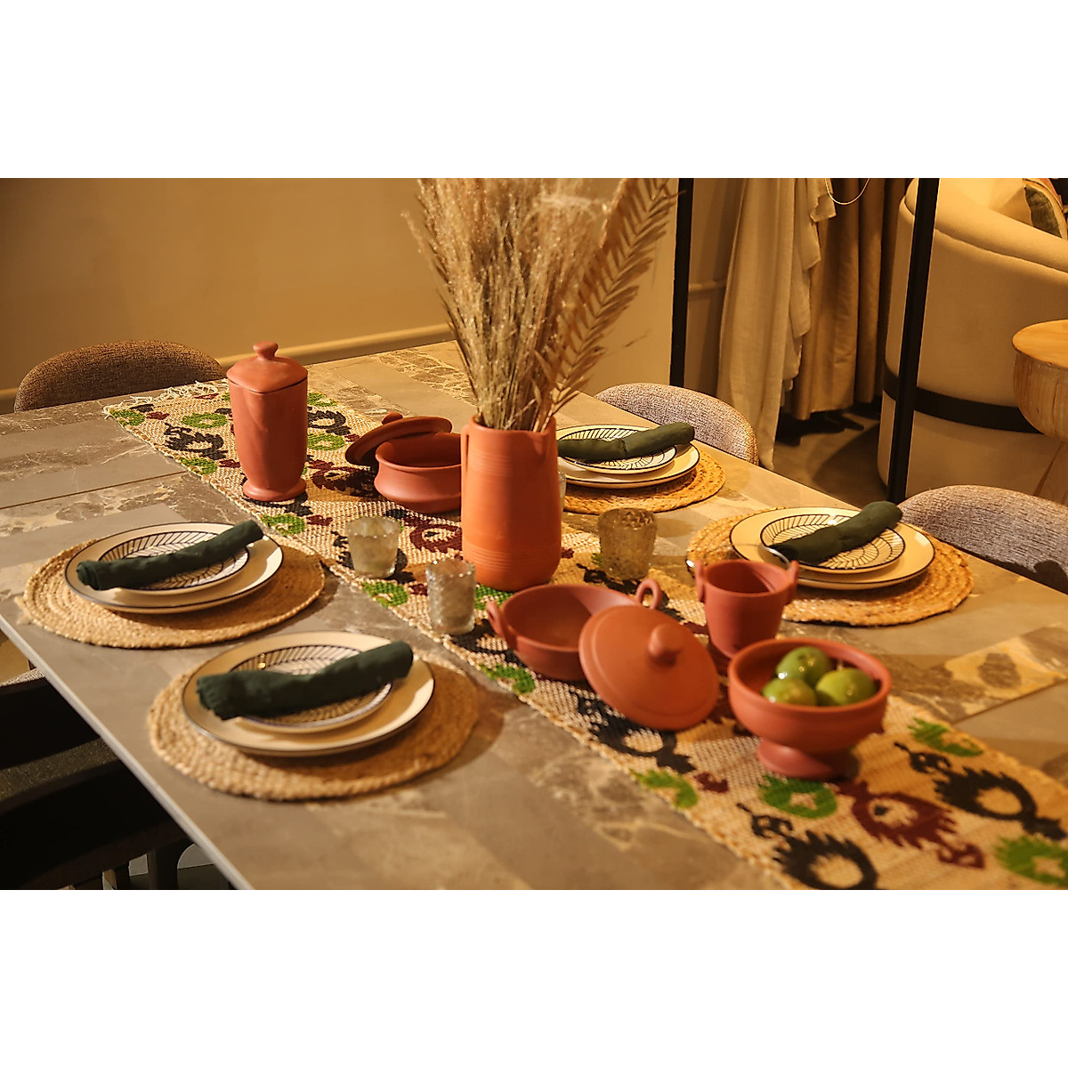 The Home Talk Rustic Round Tablemat Hand-Made Mats for Parties, Dining Table, Coasters Decorative Placemats Jute Natural Fibers, Pack of 4, 14’’ Round Diameter - Natural Jute