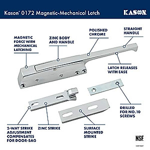 Kason 0172 Magnetic Mechanical Latch with Strike, Straight Handle, Non-Locking, 10172000006