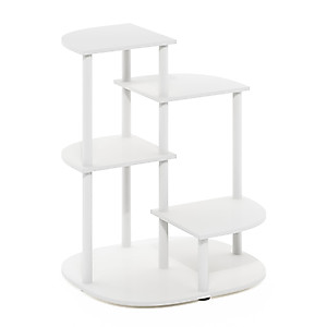 Furinno Celuka 4-Tier Indoor Outdoor Plant Stand Plant Shelf Corner Display Rack for Multiple Plants, White/Virgin White