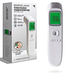 SHARPER IMAGE Digital Touchless Smart Forehead Thermometer, High-Precision Infrared Sensors, Stores 35 Readings, Touch-Free Temp Scans, Battery Powered, Built-in LED Glow Light