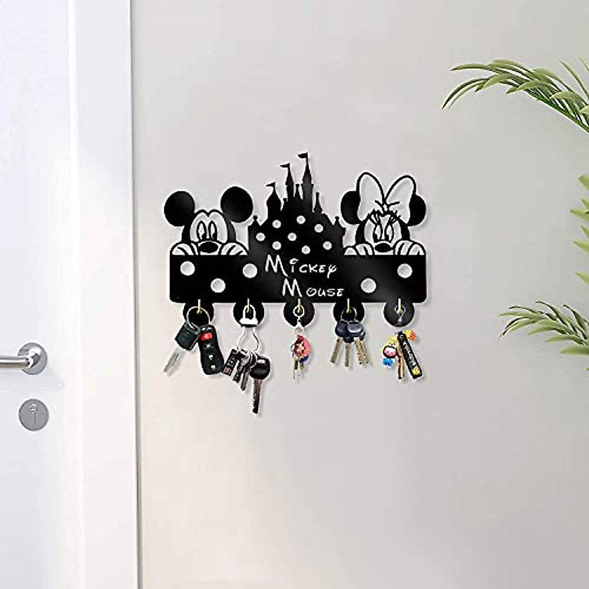 Mickey Mouse Disney Key Hooks,Door Hooks Self-Adhesive Key Holder for Wall Entryway, Kitchen,5 Hook Black Heavty Duty 6lb (Mickey Mouse)