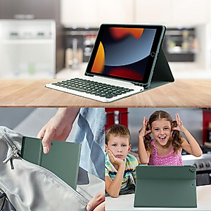 Keyboard Case for iPad 9th/8th/7th Generation Case with Keyboard 10.2inch 2021/2020/2019, BT Wireless Keyboard Case for iPad Air 10.5 3rd Gen, Slim Leather with Pencil Holder for iPad Pro Dark Green