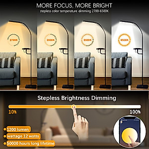 GMK Smart LED Floor Lamp, 12W Bright Standing Lamp with Wireless Charger, Stepless Adjustable 2700-6500K Modern Floor Lamp, Reading Floor Lamp with Remote & Voice Control for Living Room, Bedroom