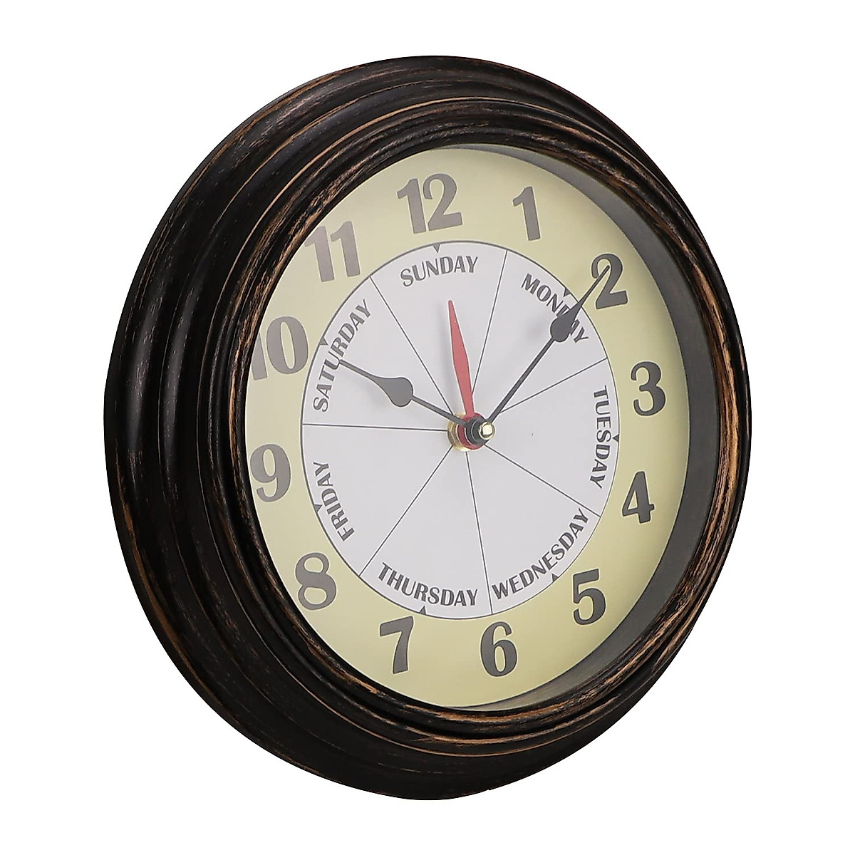 12 Inch Wall Clock, Classic Number Clocks, Decorative Clocks, Time & Day of The Week Wall Clock, Modern Round Clock for Home, Kitchen, Bathroom, Garden, Office(Bronze)
