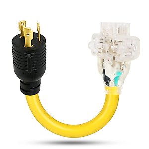 3FT NEMA L5-30P to (3) 5-15R, ZDHQLHJ Generator Power Extension Cord with LED Power Indicator, Heavy Duty 3 Prong 30 Amp L5-30P Male to 15 Amp 5-15R Female