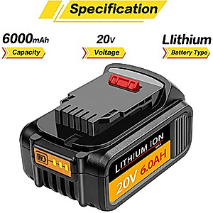 DTK 2Pack 6.0Ah Battery Replacement for Dewalt 20V Battery DCB200 DCB203 DCB204 DCB206 20V Lithium Batteries