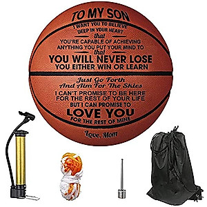 PRSTENLY to My Son Gift Outdoor Basketball 29.5", Personalized Engraved Basket Ball Son You Will Never Lose, Graduation Back to School Birthday Gifts for Son from Mom