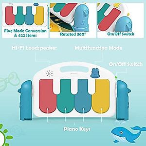 Nutsball Baby Gym Play Mat, Kick and Play Piano Gym Mat with Music and Lights, Tummy Time Musical Activity Center for Infants Toddlers (Ocean World Blue)