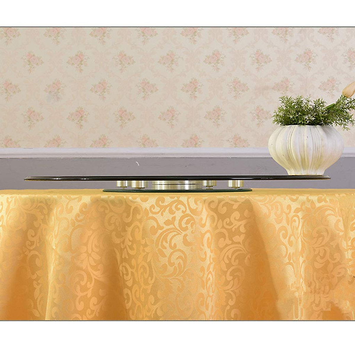 Hermsi 80 cm (30 inch) Extra-Large Lazy Susan Turntable, Round Tempered Glass Tabletop Rotating Serving Tray for Dining Table, Anti-tilt Auxiliary Wheels