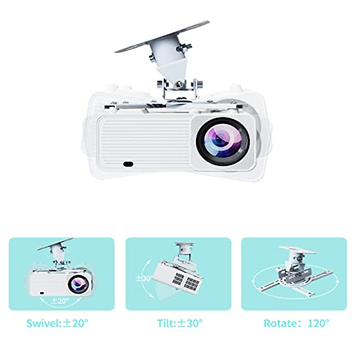 Tuimen Projector Mount, Universal Low Profile Projector Ceiling Mount with Extendable Arms and Adjustable Projection Angles Mounting Bracket, White