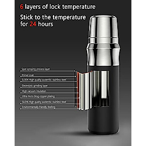 AISEELY Vacuum Insulated Bottles, Double Wall Stainless Steel Thermos with One-Piece Liner, Add-A-Cup Water Bottle for Hot & Cold Drink, Coffee Travel Mug Thermal (21 OZ)…