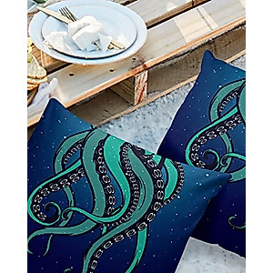 Outdoor Waterproof Throw Pillow Covers 2 Pack Square Pillowcases Underwater Octopus Tentacles Pillow Protectors Decorative Cushion Cases for Patio,Garden,16x16 Inch