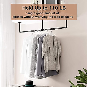 Varsoul Clothes Hanger Pole Wall Mount, 72" Heavy Duty Detachable Black Iron Garment Bar Hanging Rod Holder, Clothes Rail Shelf Wardrobe Organizer for Laundry Room & Closet Storage, 3 Base