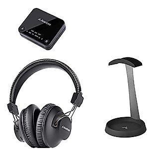 Avantree HT4189 & HS102, Bundle - Wireless Over-Ear Headphones for TV with Bluetooth Transmitter, No Audio Delay, Plug n Play & Metal Headphone Stand Hanger wih Cable Storage Tray, Soft Silicone Skin