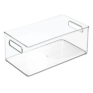 mDesign Deep Storage Organizer Container for Kids/Child Supplies in Kitchen, Pantry, Nursery, Bedroom, Playroom - Holds Snacks, Bottles, Baby Food, Diapers, Wipes, Toys - 14.5" Long, 2 Pack - Clear