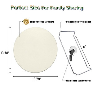 13 Inch Round Pizza Stones for Grill and Oven, Cordierite Baking Stones Set with Serving Rack & Cutter, Durable and Safe Cooking Stone Pan for Bread