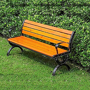SEKEED Outdoor Benches Cast Aluminum Preservative Wood 67IN(170CM) Patio Garden Bench Perfect for Backyard, Lawn, Porch, Path