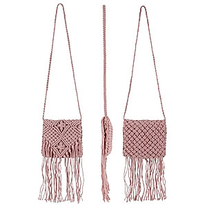 Meyaus Women Mini Fringed Cotton Crochet Cross-body Bag Bohemian Shoulder Bag Purse