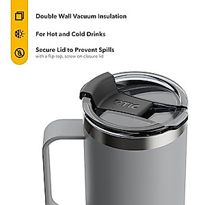 RTIC 20 oz Coffee Travel Mug with Lid and Handle, Stainless Steel Vacuum-Insulated Mugs, Leak, Spill Proof, Hot Beverage and Cold, Portable Thermal Tumbler Cup for Car, Camping, Graphite