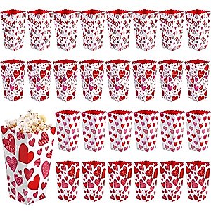 MIMIND 32 Pieces Valentine's Day Popcorn Boxes Love Heart Conversation Treat Candy Goodie Boxes Cardboard Popcorn Container for Valentine Wedding Birthday Party Supplies, 4 Designs