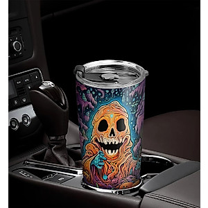ORCAE 20oz Halloween Pumpkin Ghost Tumbler, Boo Boo Ghost, Trick or Treat, Halloween Gifts, Coffee Thermos, Stainless Steel Double Wall Vacuum Insulated Coffee Mug, Travel Cup with Lid - A