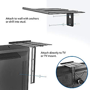 MOUNT-IT! Floating TV Shelf [6.6 lbs Capacity] [Dual Installation - Wall or TV] Single Shelf Mount for Television Components, DVD Players, Streaming Devices, Speakers, and Cable Box (Black)