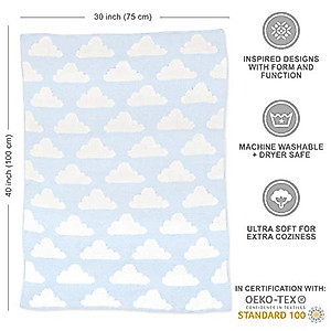 Living Textiles Blue Clouds Chenille Soft Baby Blanket Reversible Premium Cozy Fabric for Best Comfort - for Infant,Toddler,Newborn,Nursery,Boy,Unisex,Throw,Crib,Stroller,Gift, Blue Clouds 40x30