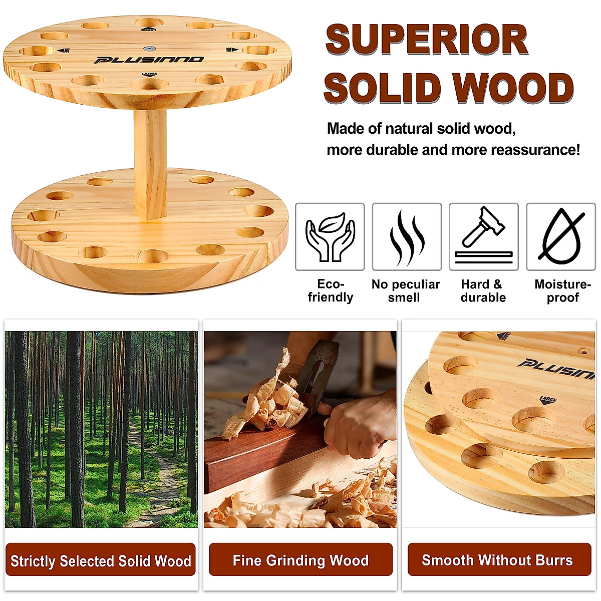 PLUSINNO V12 Fishing Rod Holders for Garage, Vertical Fishing Pole Holders Wooden Round Floor Stand, Fishing Rod Rack Holds up to 12 Rods or Fishing Nets Storage Organizer Racks, Fishing Gifts for Men