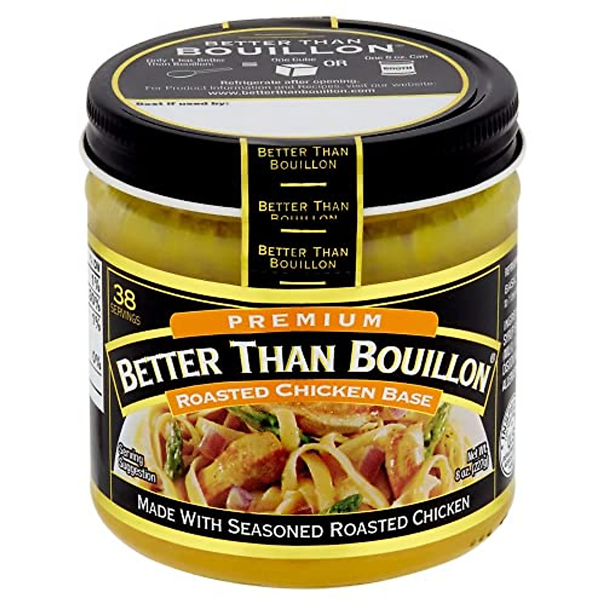 Better Than Bouillon Premium Roasted Chicken Base, Made with Seasoned Roasted Chicken, 38 Servings, Blendable Base for Added Flavor, 8-Ounce Jar (Pack of 1)