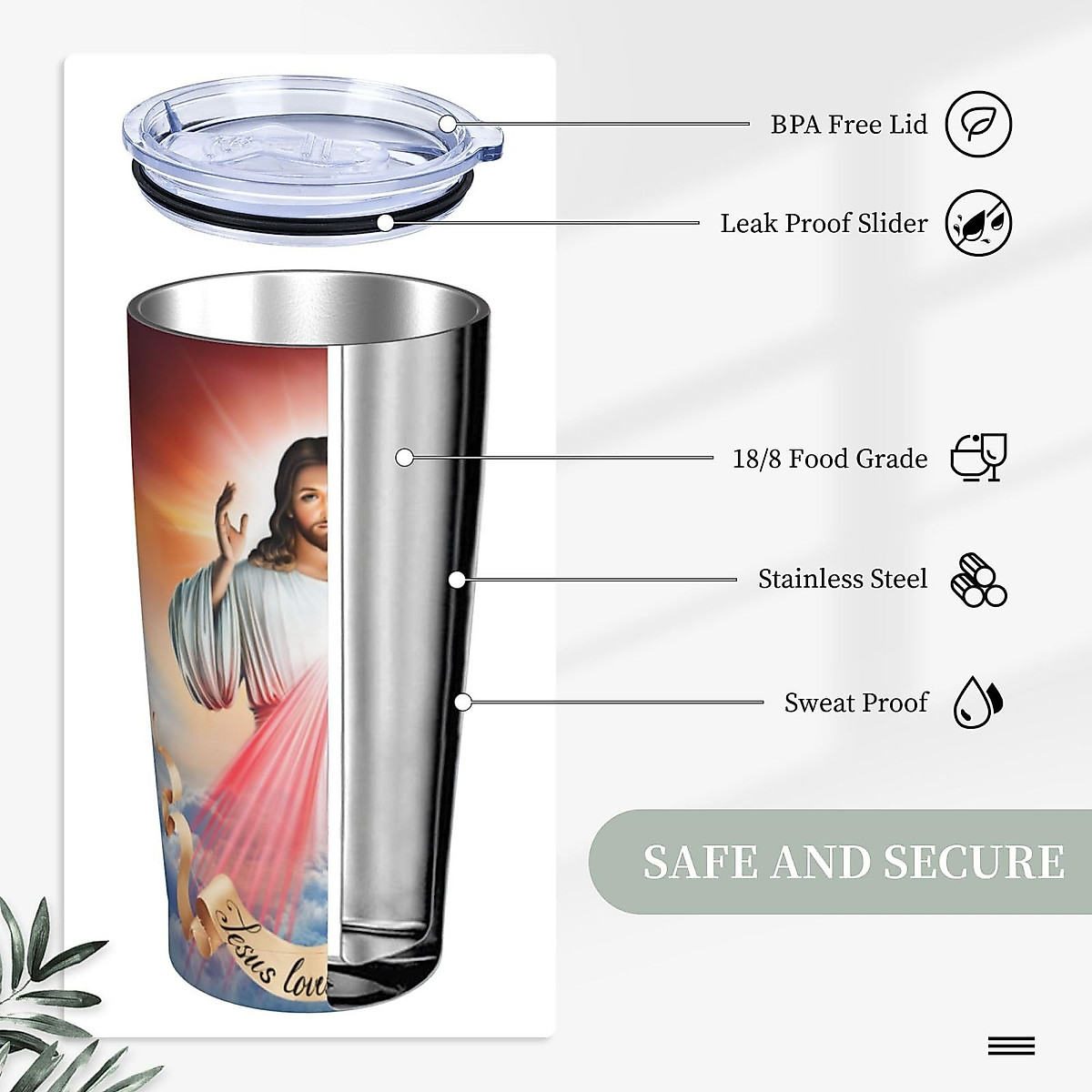 Worltoldb Jesus Christian 20oz Insulated Stainless Steel Tumbler With Lids And Straws Stainless Steel Double Wall Vacuum Insulated Travel Coffee Mug Leak-Proof Lid & Flip Lid For Hot And Cold Drinks