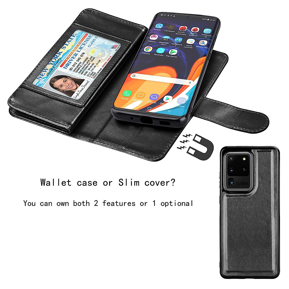 NJJEX Galaxy S20 Case, for Samsung Galaxy S20 Wallet Case 6.2", [9 Card Slots] PU Leather ID Credit Holder Folio Flip [Detachable] Kickstand Magnetic Phone Cover & Lanyard for Samsung S20 [Black]