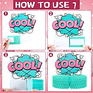 8 Pcs Hero Girl Party Supplies Hero Honeycomb Action Sign Pink Table Topper Centerpiece Paper Cardboard Cutouts for Happy Birthday Baby Girl Shower Party Favor