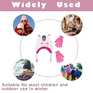 Kids Girls Winter Unicorn Beanie Hat Gloves Set, Boys Girls Warm Fleece Lined Hat Toddler Cute Cat Hat with Earflap for 2-7T