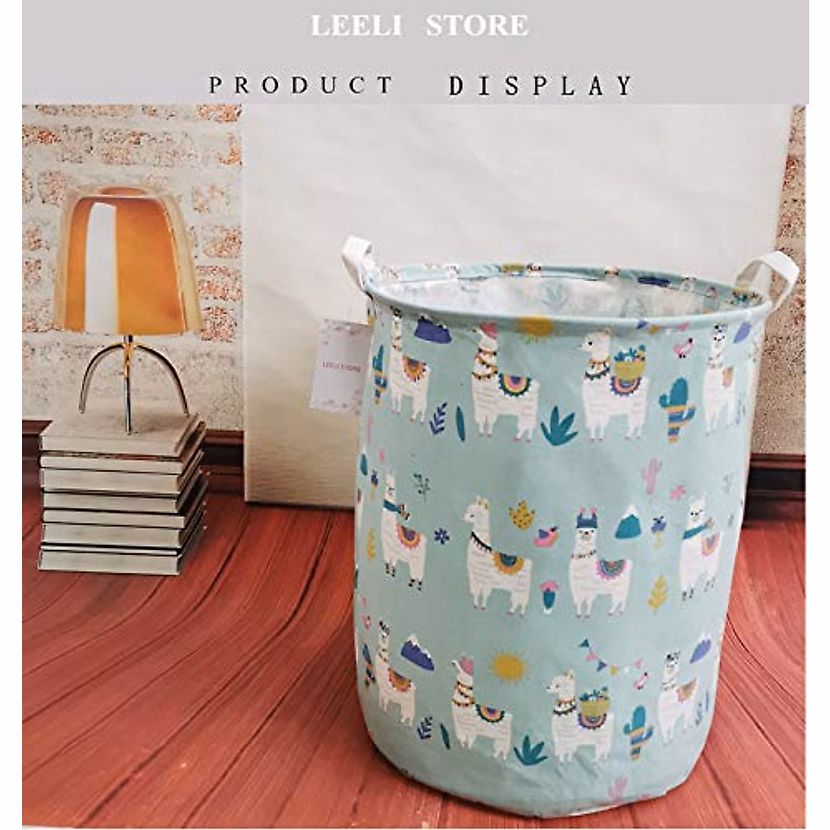 LEELI Laundry Hamper with Handles Collapsible Canvas Laundry Basket,Waterproof Storage Basket Home Organizer for Nursery,Clothes,Toys,Baby Hamper19.7×15.7(Blue Llama)