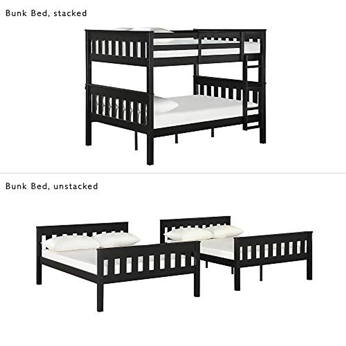 Dorel Living Moon Full over Full Bunk Bed with USB Port, Black