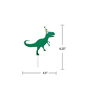 Birthday Dinosaur Acrylic Cake Topper for Any Birthday Party - Trex, Tyrannosaurus Rex Party Hat Polka Dot
